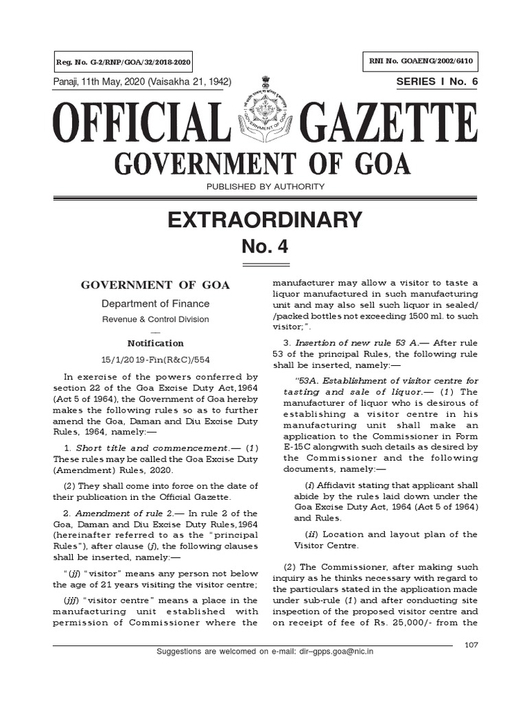 Goa Excise Duty Amendment Rules 2020 | PDF | Auction | Reserve Bank Of ...