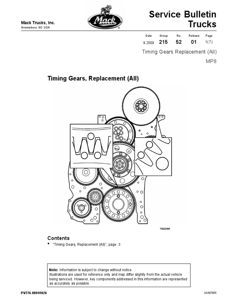 Service Bulletin Trucks: Timing Gears, Replacement (All) | PDF | Gear ...