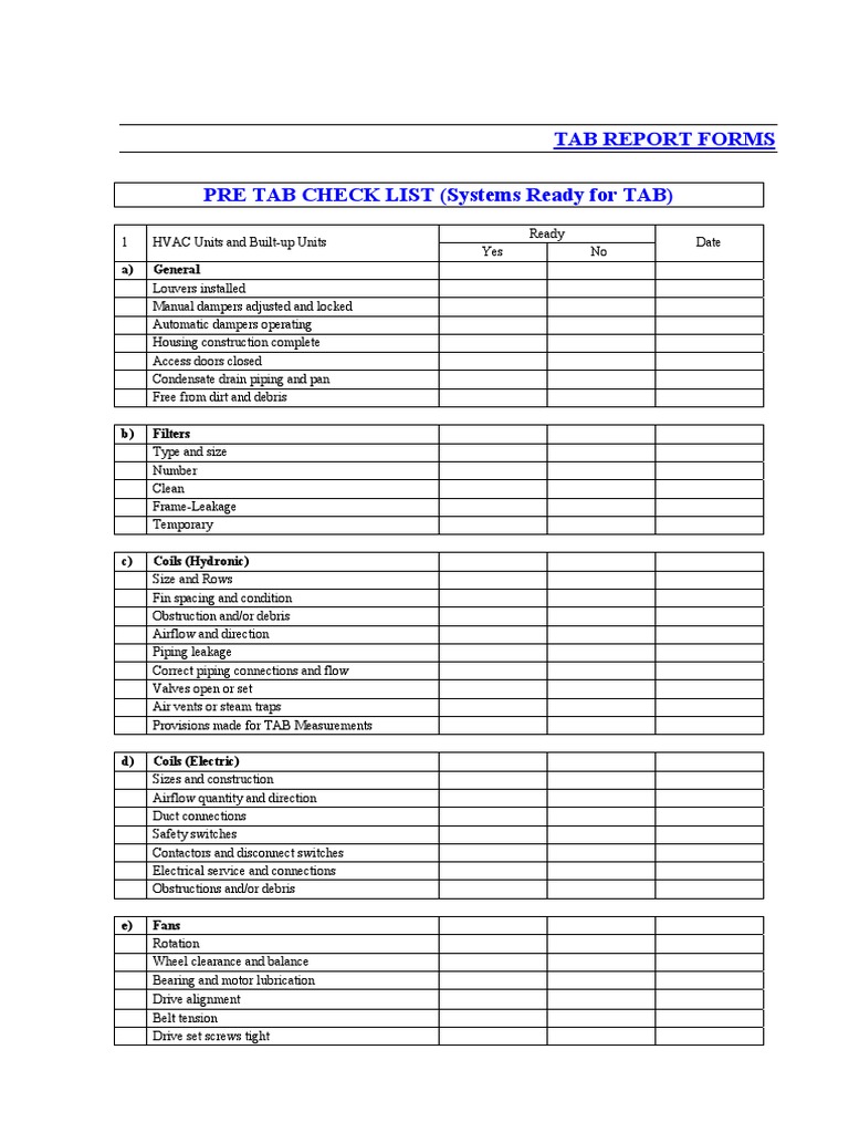 Tab Report Forms PRE TAB CHECK LIST (Systems Ready For TAB) | Download ...