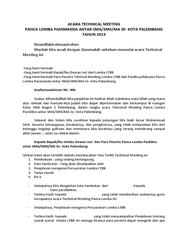 Acara TM LTBB PC 2013 | PDF
