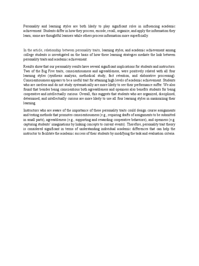 Personality and Learning Styles | PDF | Career & Growth