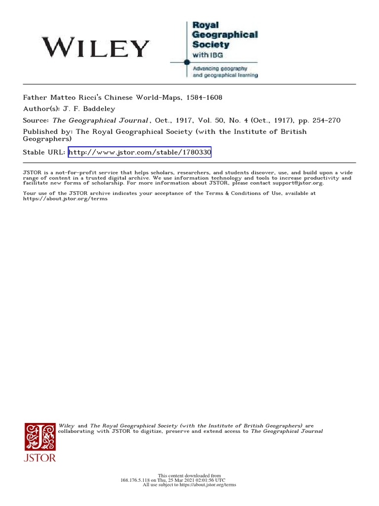 Matteo Ricci's Chinese World-Maps, 1584-1608 | PDF | Society Of Jesus