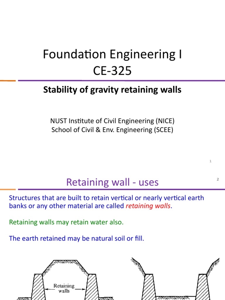 CE325 - 06 Stability of Gravity Retaining Walls | PDF | Drainage | Soil ...