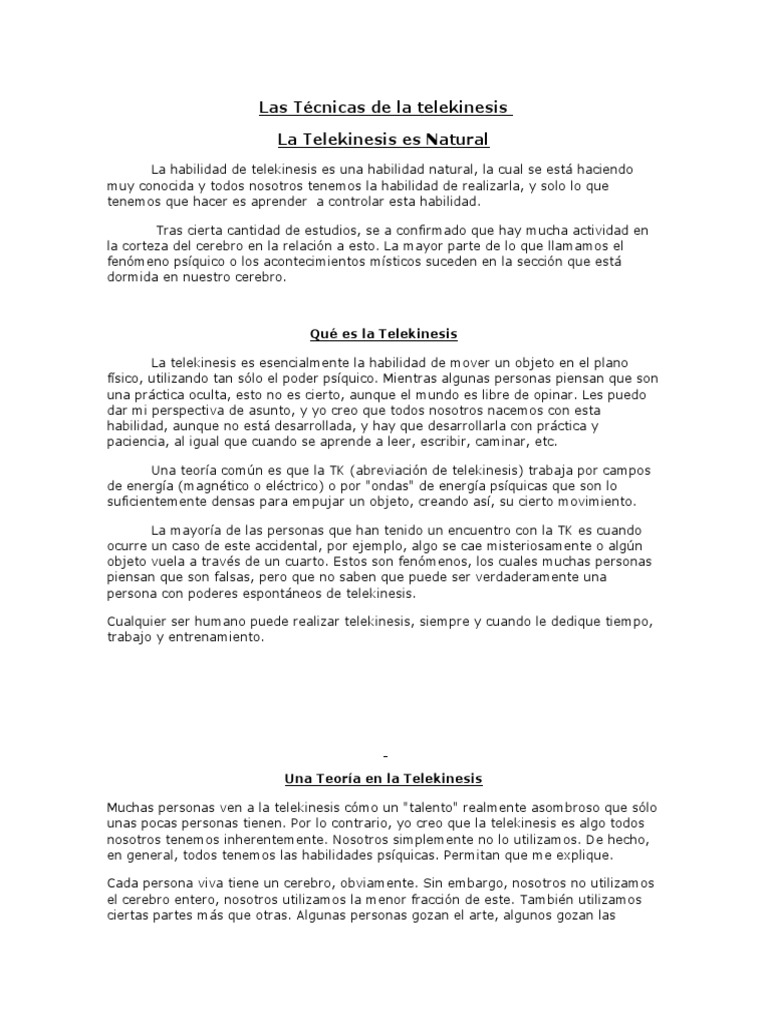 Las Técnicas de La Telekinesis - 20 | PDF | Mente | Agua