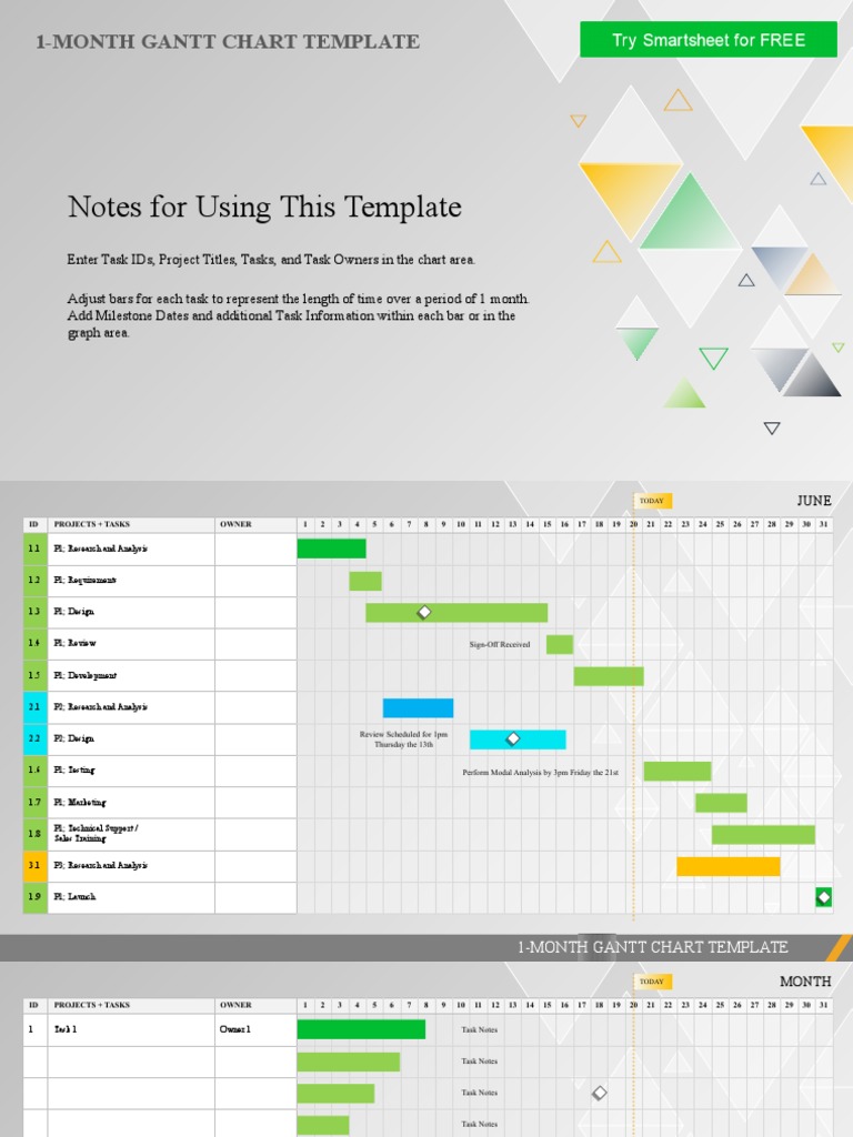 Notes For Using This Template: 1-Month Gantt Chart Template | PDF ...