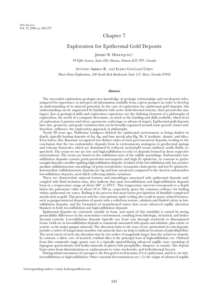 Exploring for Epithermal Gold Deposits: Understanding Deposit Styles ...