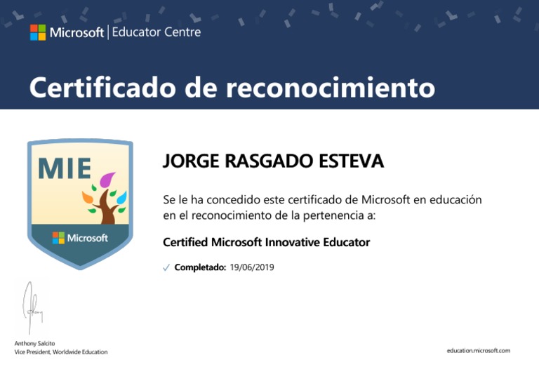 Certificado Microsoft Innovate Educator | PDF