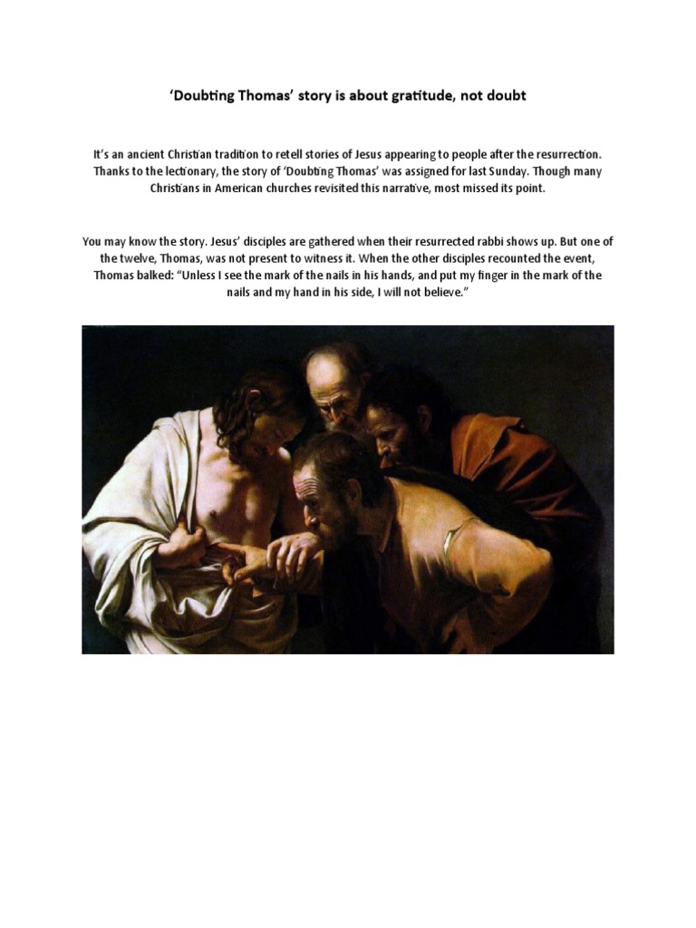 Doubting Thomas' Story Is About Gratitude, Not Doubt | PDF