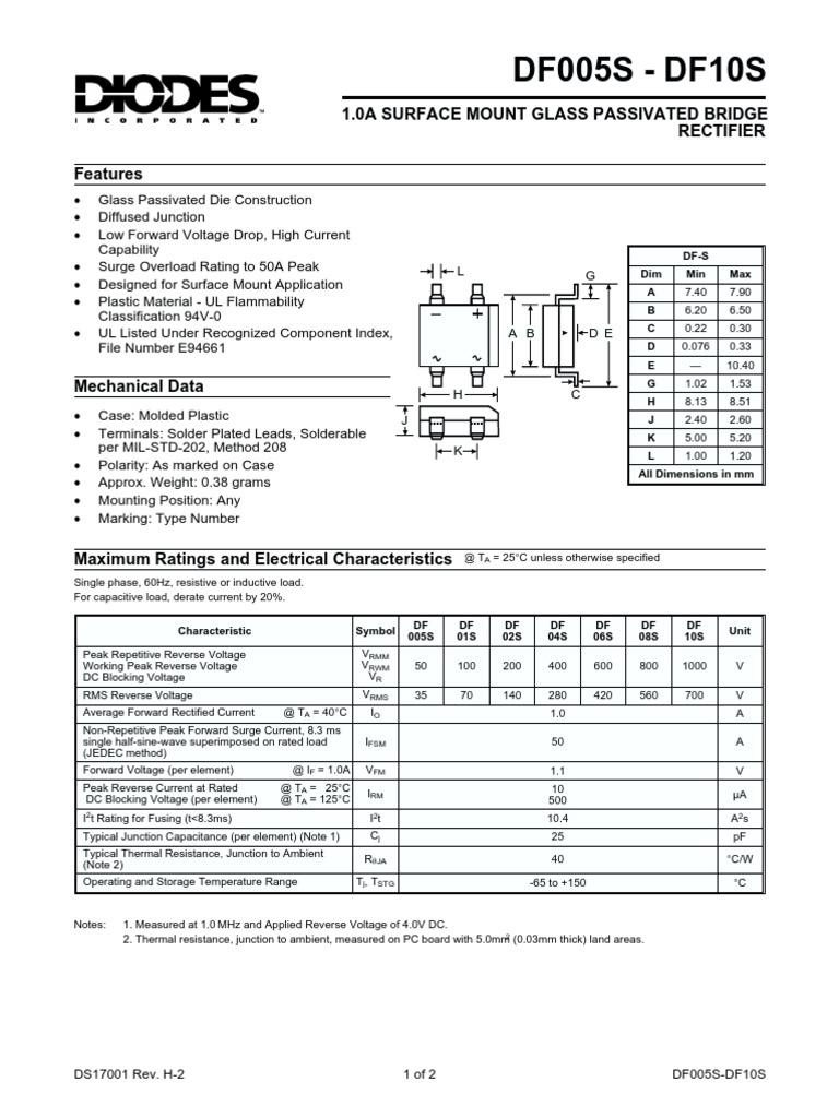 DF005S-DF10S Surface Mount Rectifiers | PDF | Rectifier | Capacitor