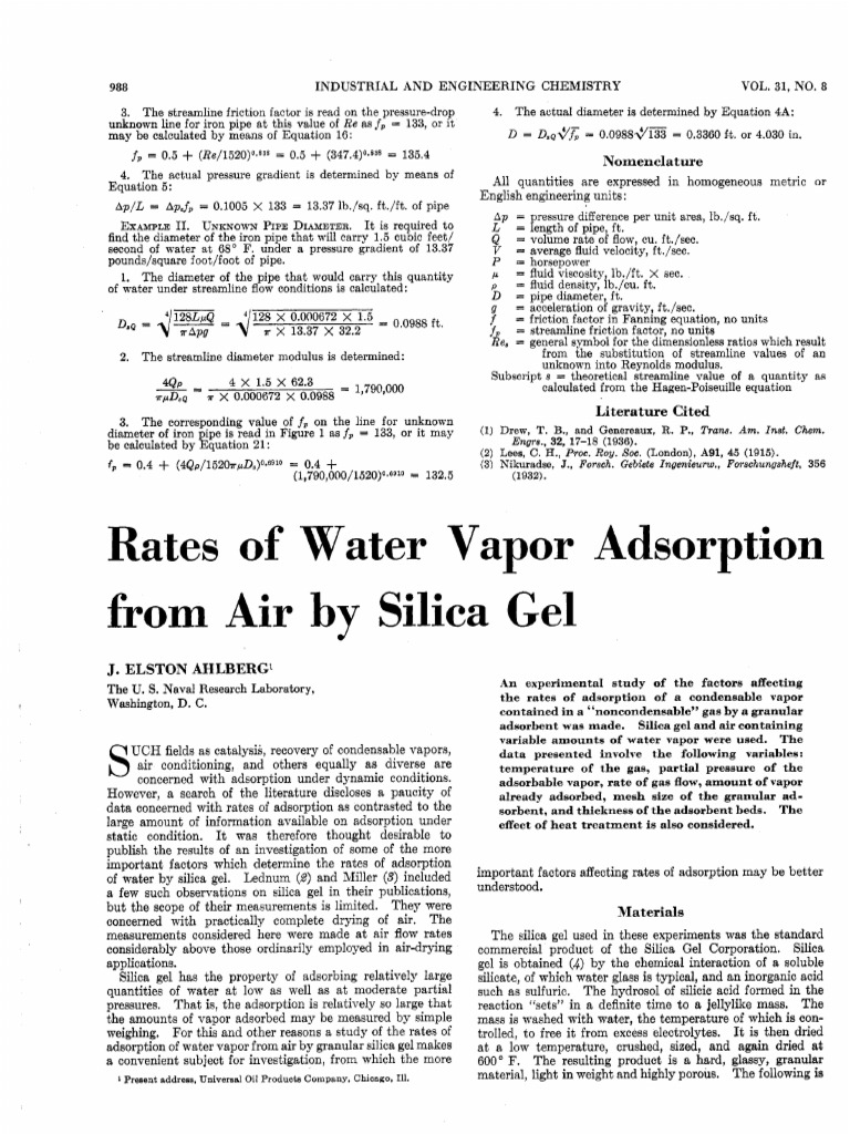 Rate of Water Vapor Adsorption by Silica Gel | PDF | Adsorption | Humidity