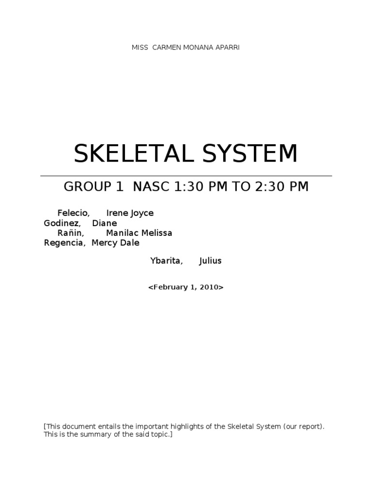 Skeletal System Report | Skeleton | Bone