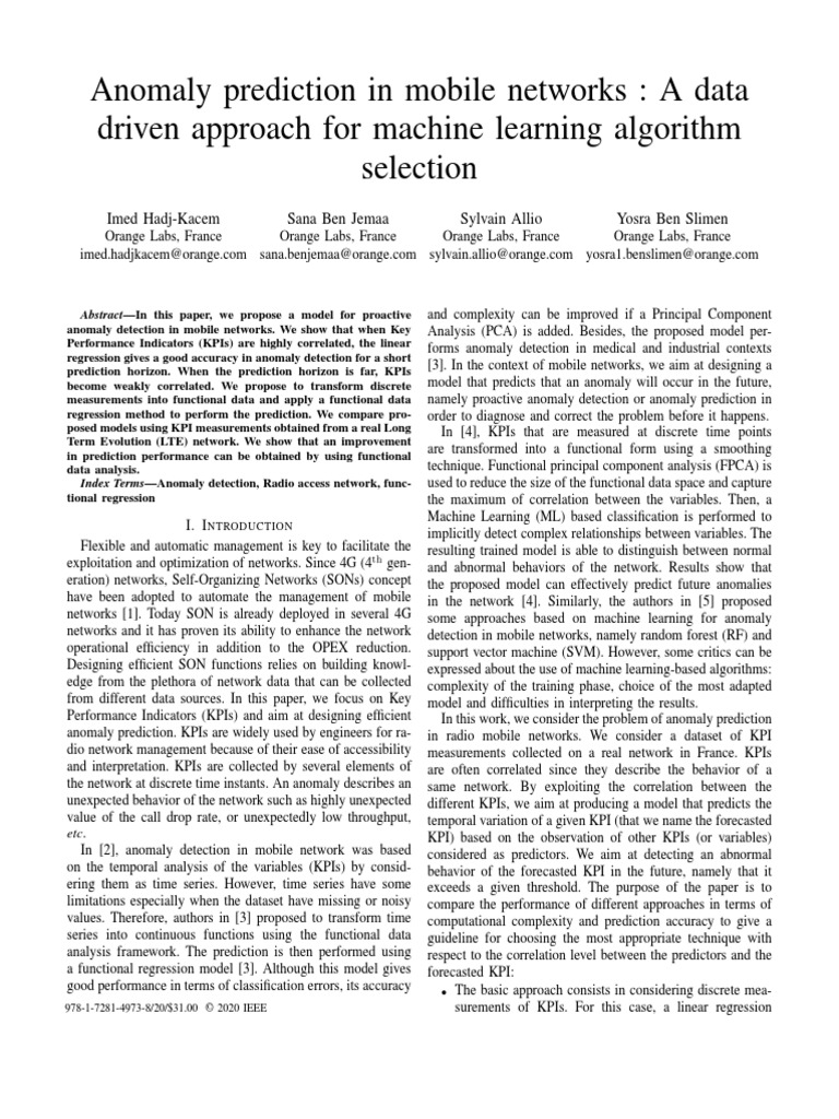 Anomaly Prediction in Mobile Networks: A Data Driven Approach For ...