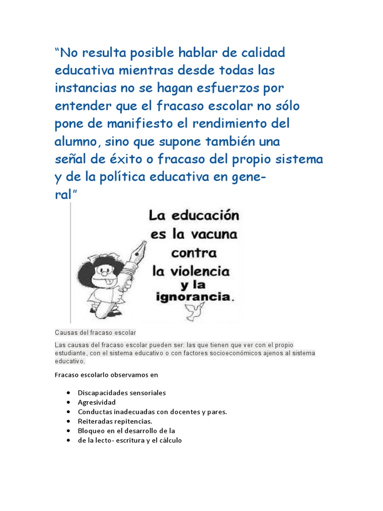 El fracaso escolar como reflejo de las deficiencias del sistema educativo y los factores que lo ...