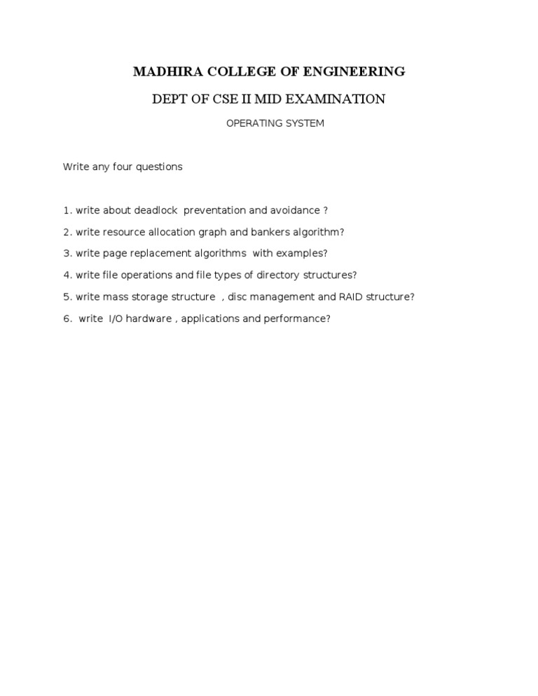 Operating System Mid Exam Questions | PDF