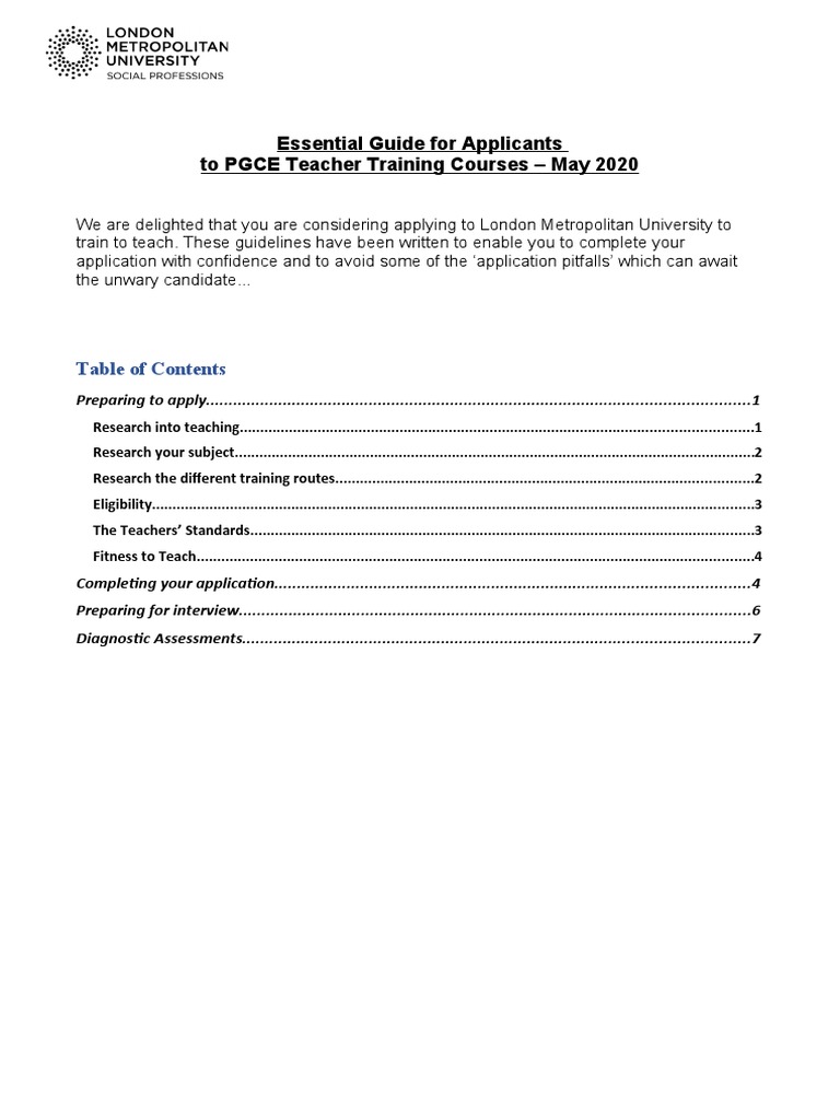 Essential Guide To Applications For PGCE Teacher Training Courses | PDF ...