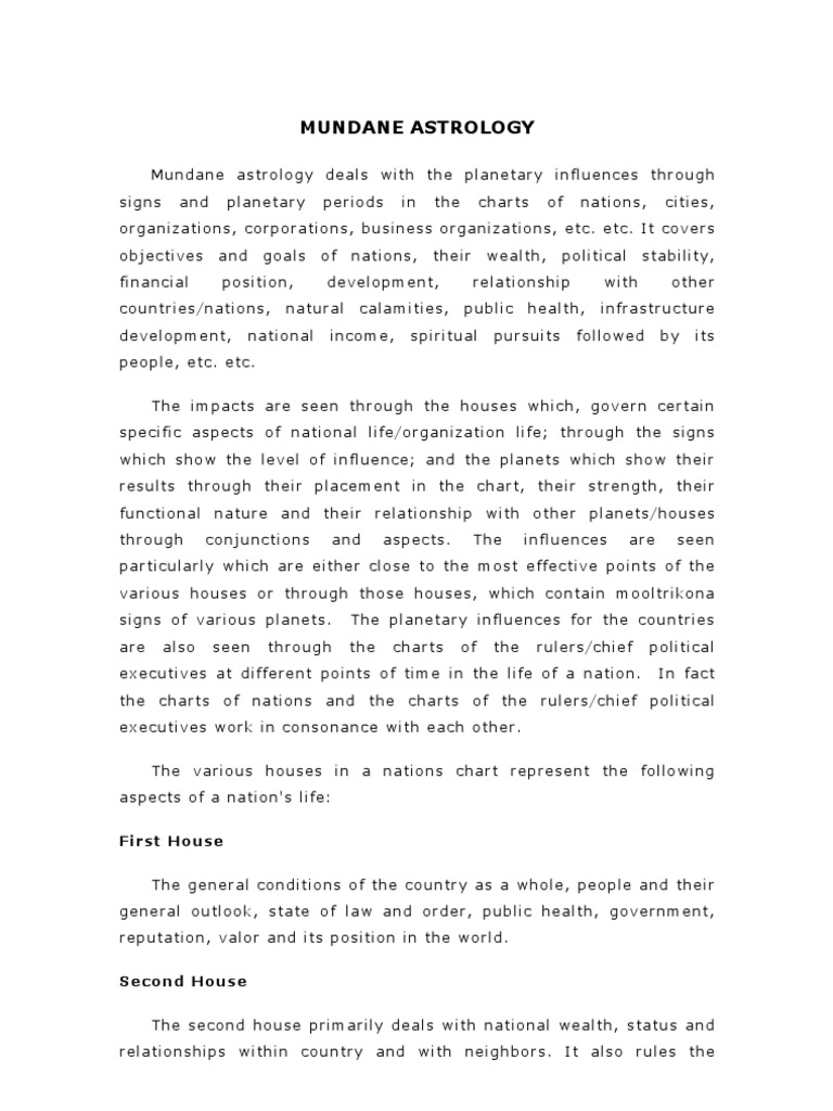 Mundane Astrology: First House | PDF | Planets | Astrology