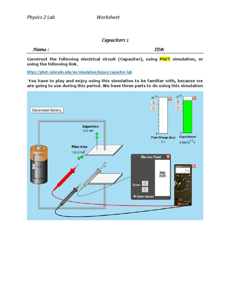 Physics 2 Lab Worksheet | PDF | Capacitance | Capacitor