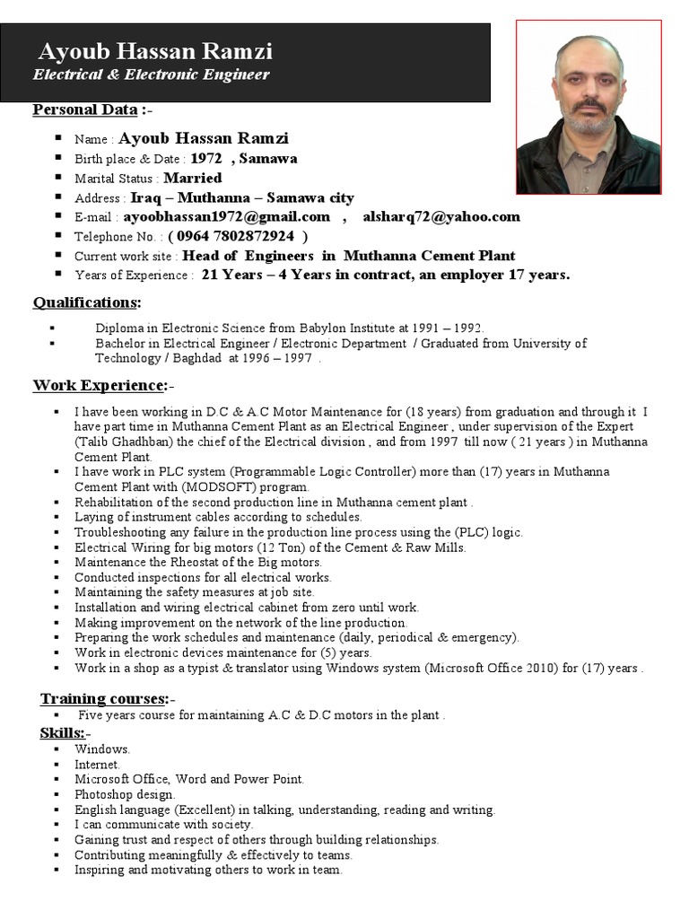 CV Ayoub Hassan Ramzi | PDF | Programmable Logic Controller | Engineer