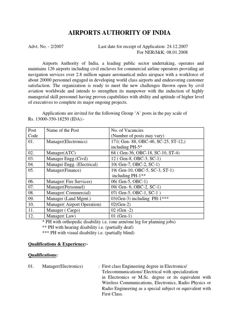 Airports Authority of India: Qualifications & Experience ...