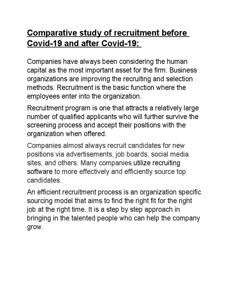 Comparative Study of Recruitment Before and After Covid (And ...