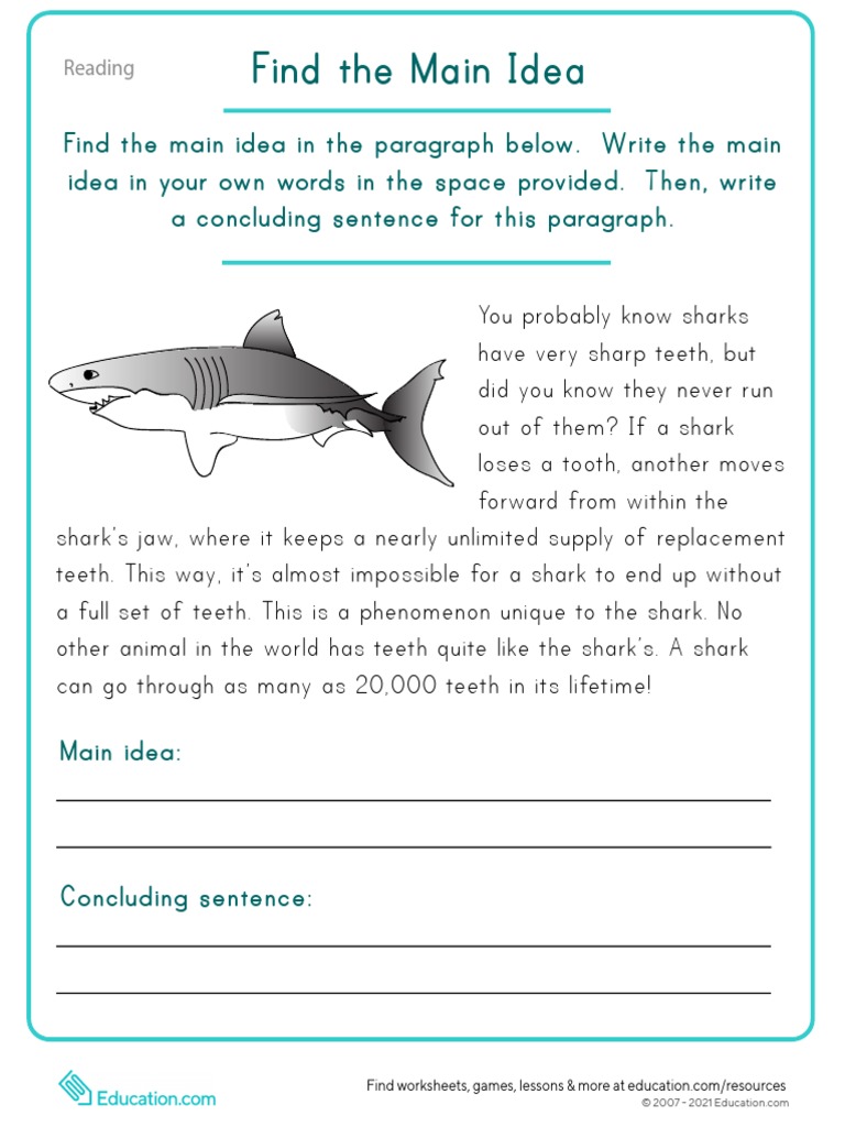 Grade 3 Find-Main-Idea-Shark | PDF