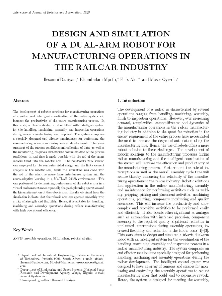 Design and Simulation of A Dual-Arm Robot For Manufacturing Operations ...