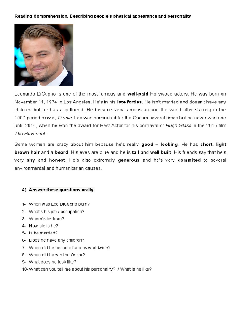Reading Comprehension Leo DiCaprio | PDF | Social Science