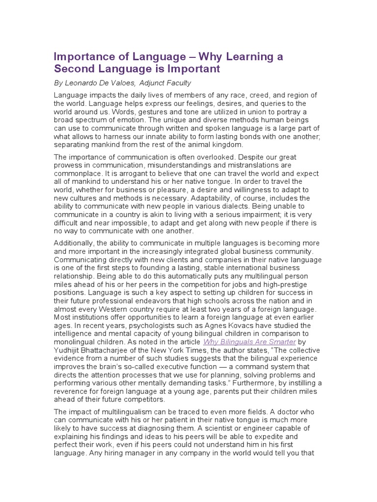 Benefits of Learning a Second Language | PDF | Multilingualism ...