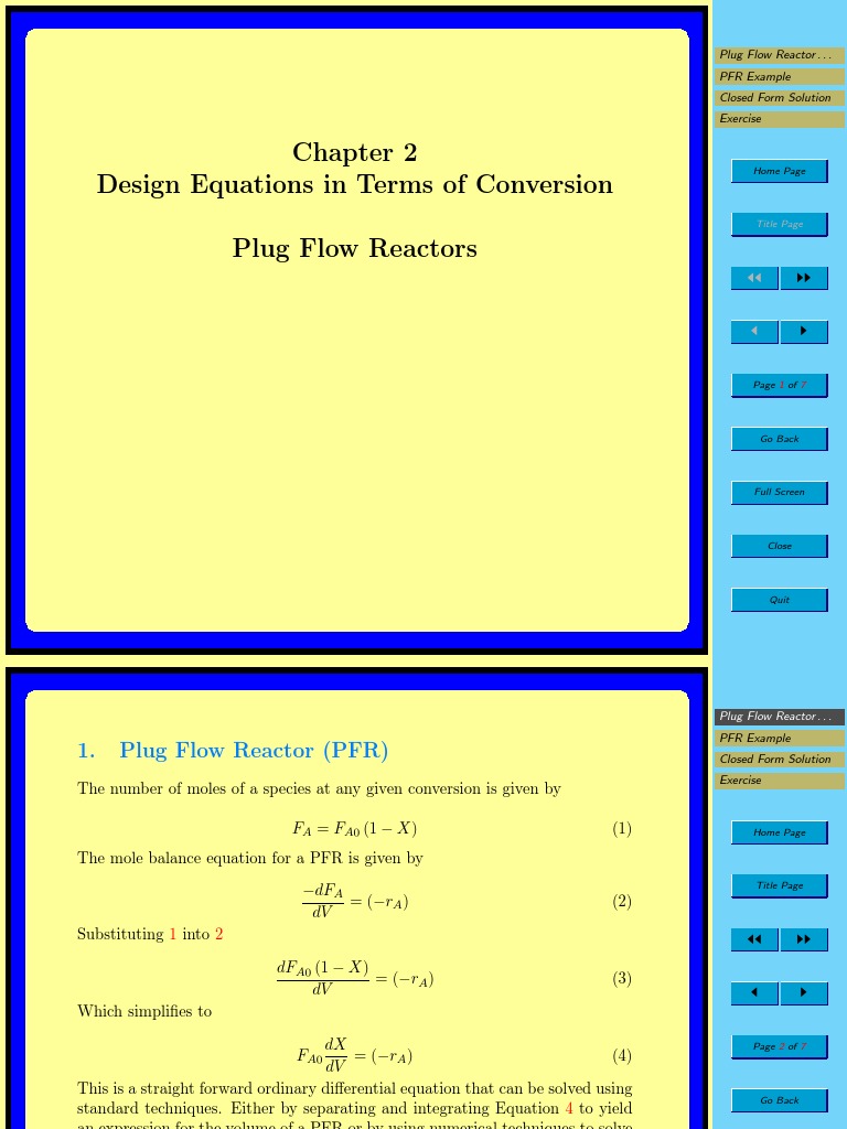 Design Equations in Terms of Conversion Plug Flow Reactors | PDF ...