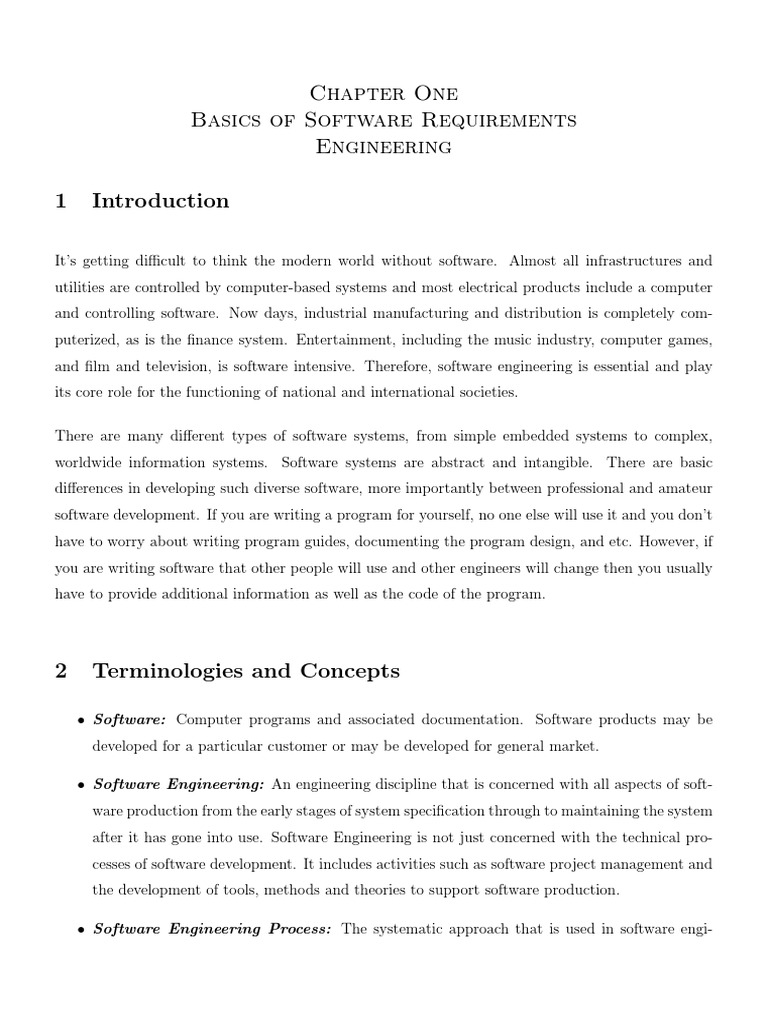 Chapter One Basics of Software Requirements Engineering 1 | PDF | Software | Engineering