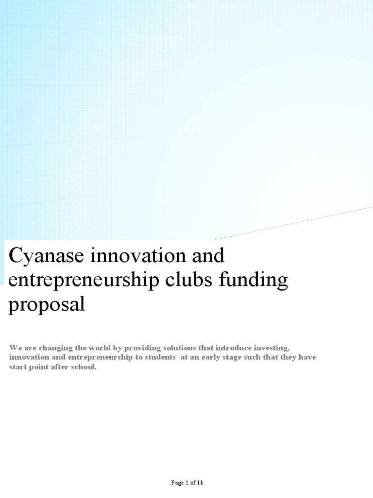 Cyanase Innovation and Entrepreneurship Clubs Funding Proposal | PDF ...