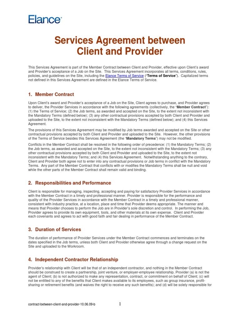 Services Agreement Between Client and Provider: 1. Member Contract ...