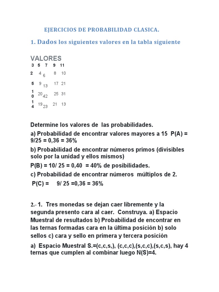 Probabilidad Clasica Ejercicios | PDF | Teoría de probabilidad | Probabilidades y estadísticas