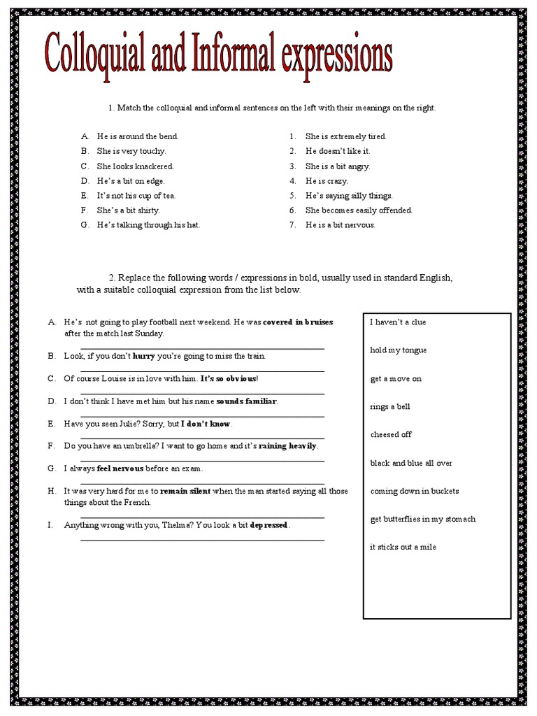 Colloquial Expressions Worksheet | PDF | Language Arts & Discipline
