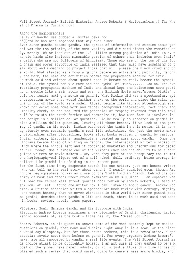 Among The Hagiographers-Gandhi and His Pathology, WSJ Book Review ...