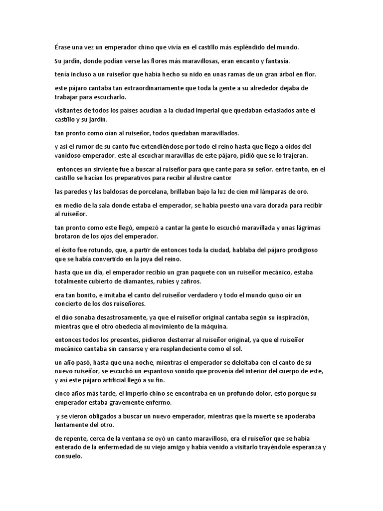 El Ruiseñor y el Emperador: Resumen | PDF