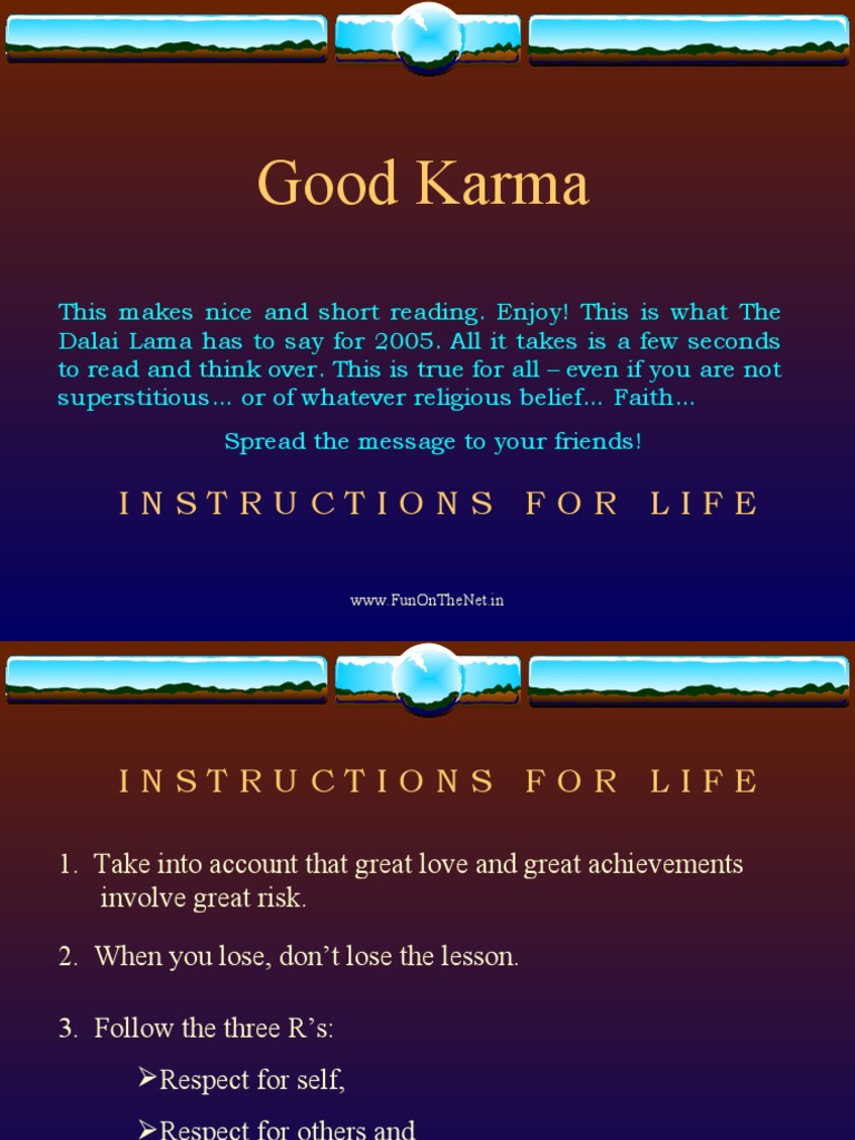 Good Karma: Instructions For Life | PDF | Wellness | Lifestyle