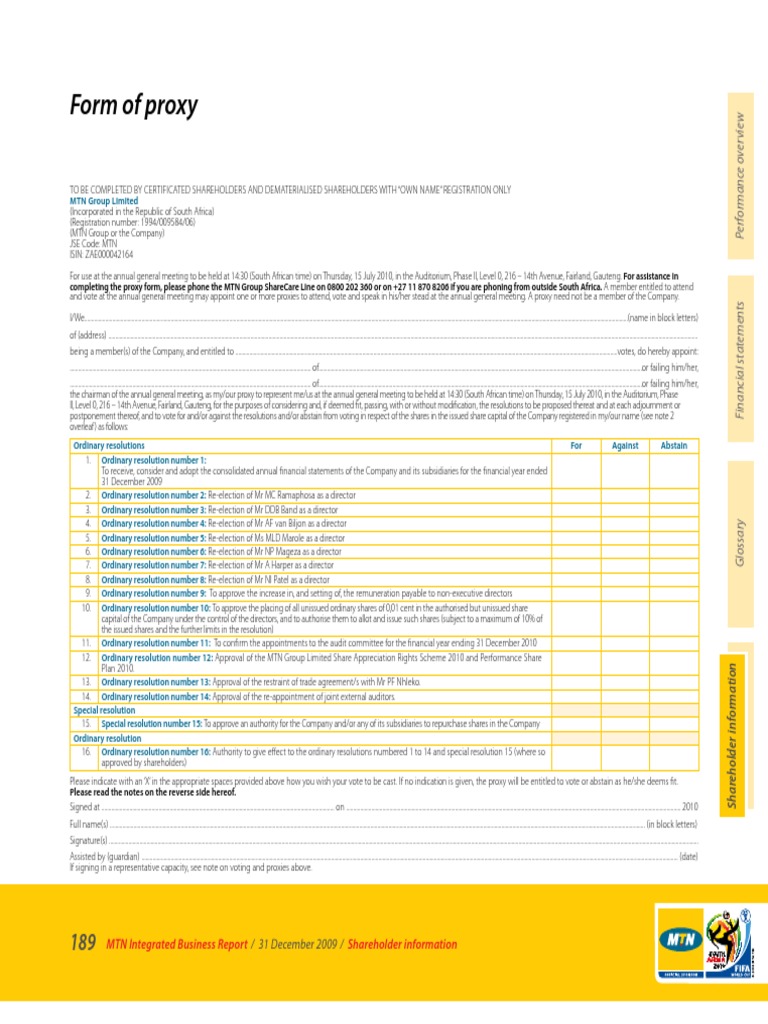 Form of Proxy | Download Free PDF | Proxy Voting | Government