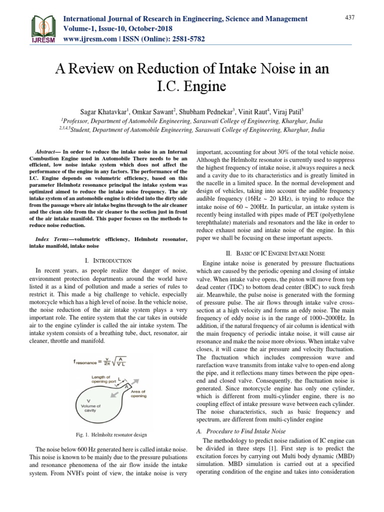 A Review on Methods to Reduce Intake Noise in Internal Combustion ...