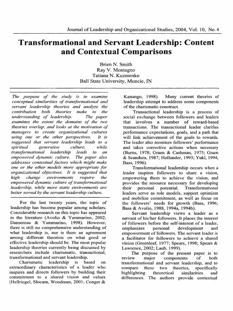 Transformational and Servant Leadership Content and Contextual ...