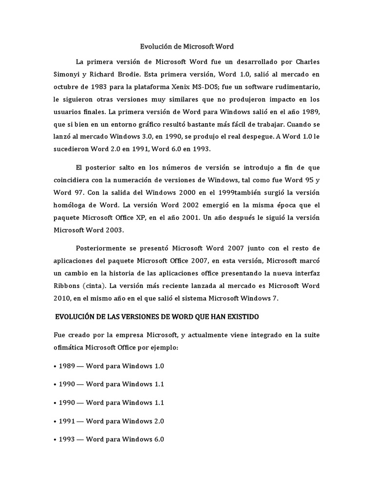 Evolución de Microsoft Word hasta 2023 | PDF