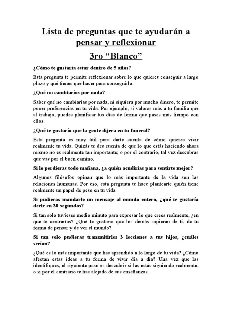 Preguntas para reflexionar sobre la vida | PDF | Amor | Felicidad