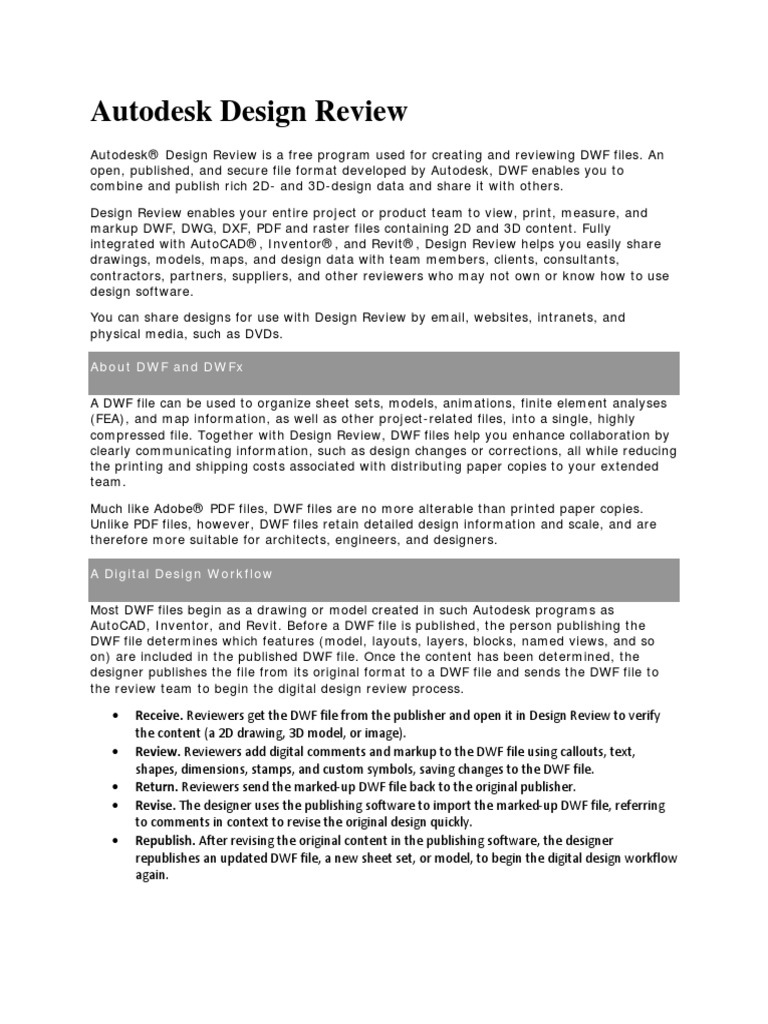 Autodesk Design Review: About DWF and DWFX | PDF | Auto Cad | Software ...