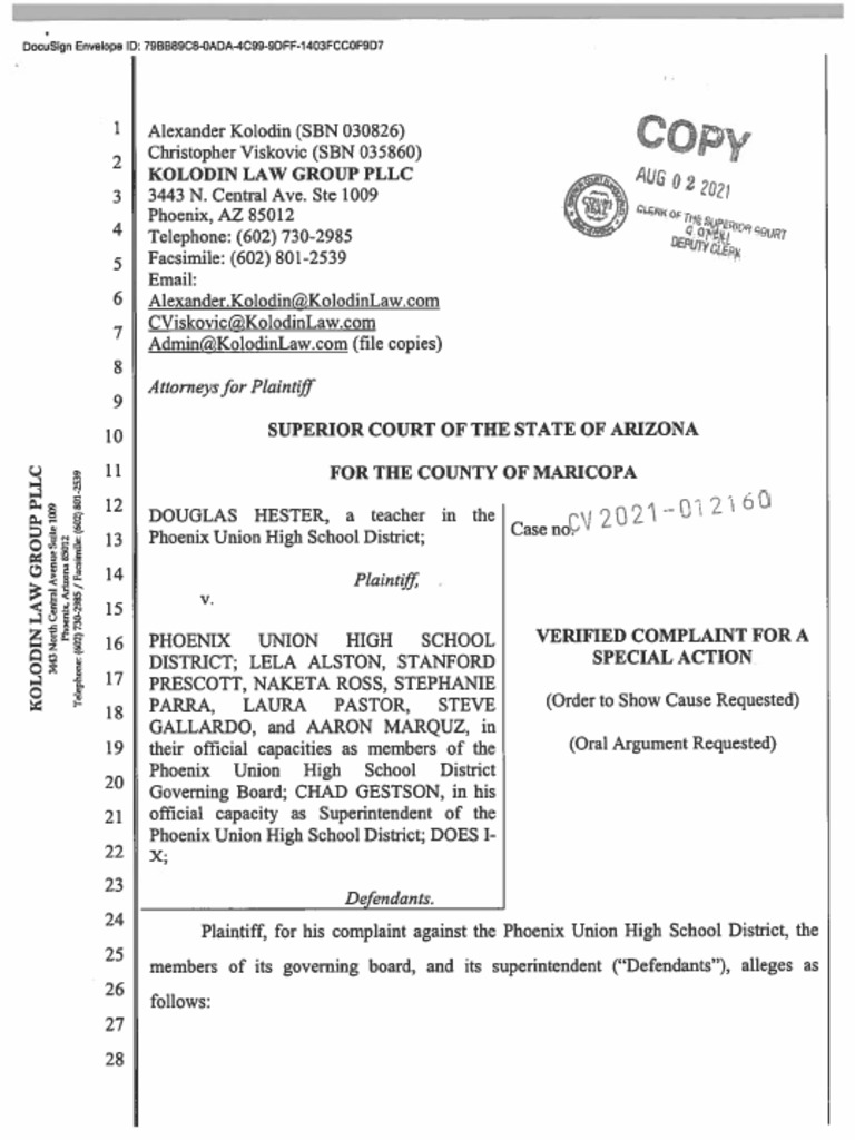 Verified Complaint For A Special Action (As Filed) | PDF