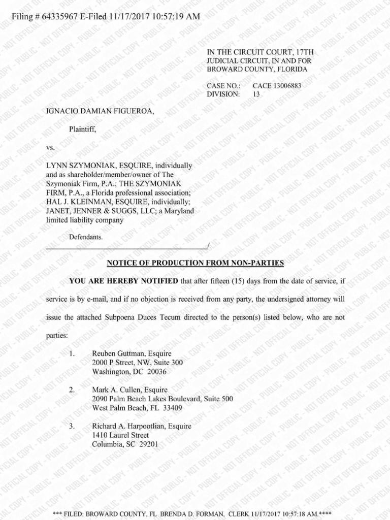 Notice of Non-Party Production (Guttman & Harpootlian), Figueroa V ...