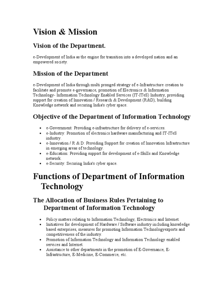 Vision & Mission: Vision of The Department | PDF | E Government ...