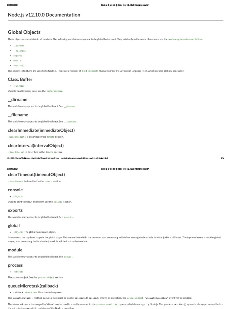 Node.js v12.10 Global Objects Guide | PDF | Scope (Computer Science ...