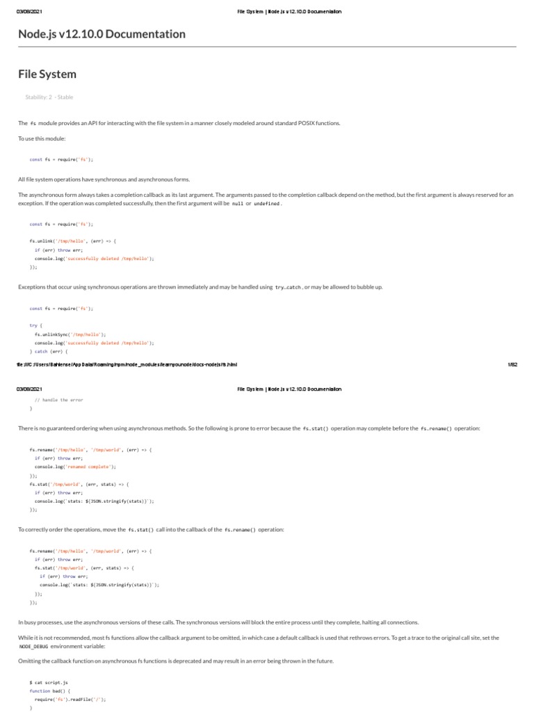 File System - Node - Js v12.10.0 Documentation | PDF | Filename | Computer File