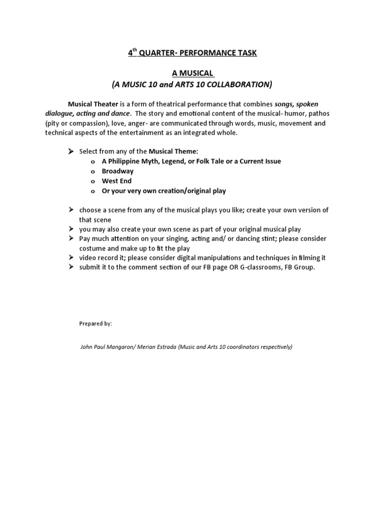 Musical Performance Task Guidelines | PDF | Poetry