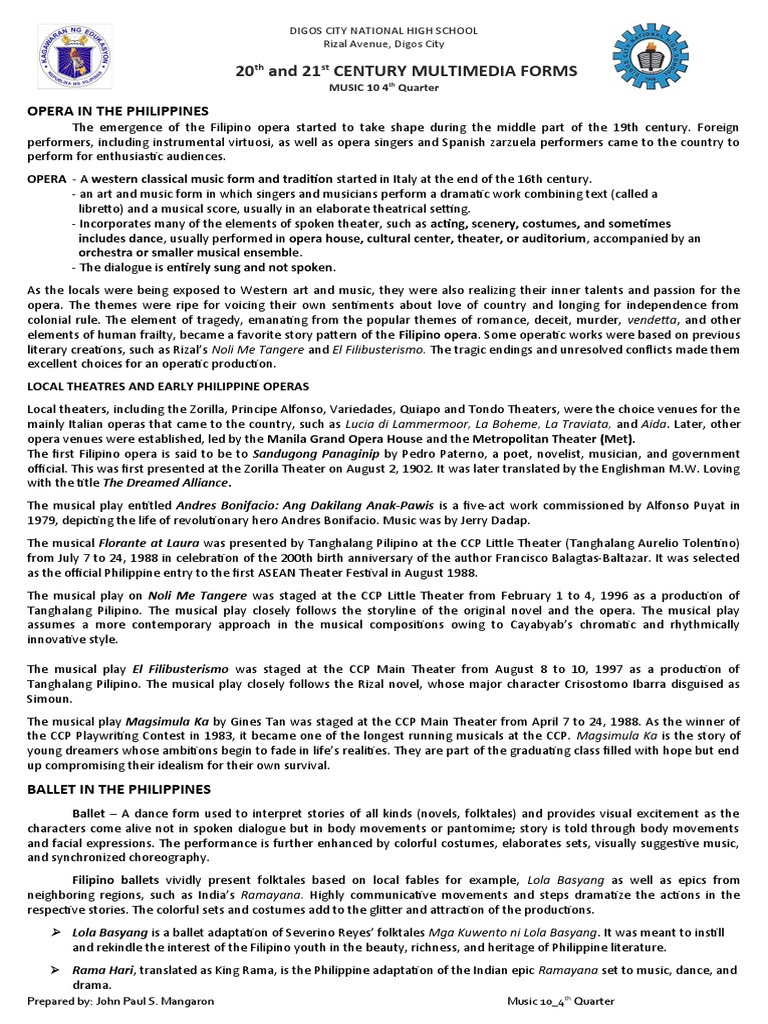 20 and 21 Century Multimedia Forms: Opera in The Philippines | PDF ...